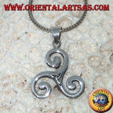 Triskele silver pendant, triskell, triquetra, triskelion with tyrone knot