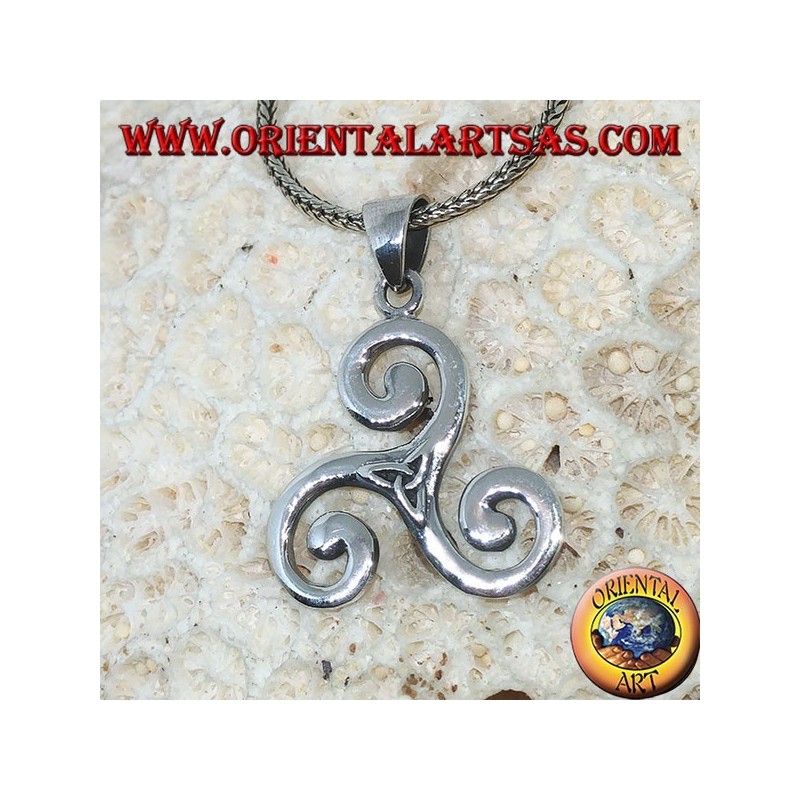 Triskele silver pendant, triskell, triquetra, triskelion with tyrone knot